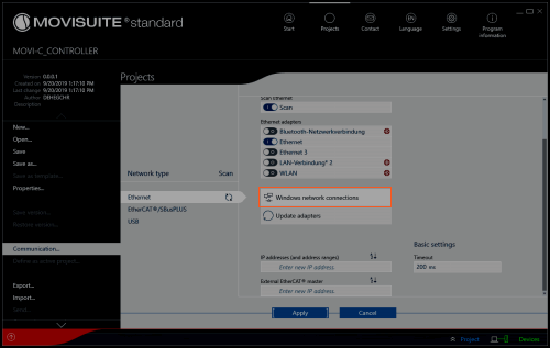 Setting the MOVISUITE® IP address on the PC - Guidance